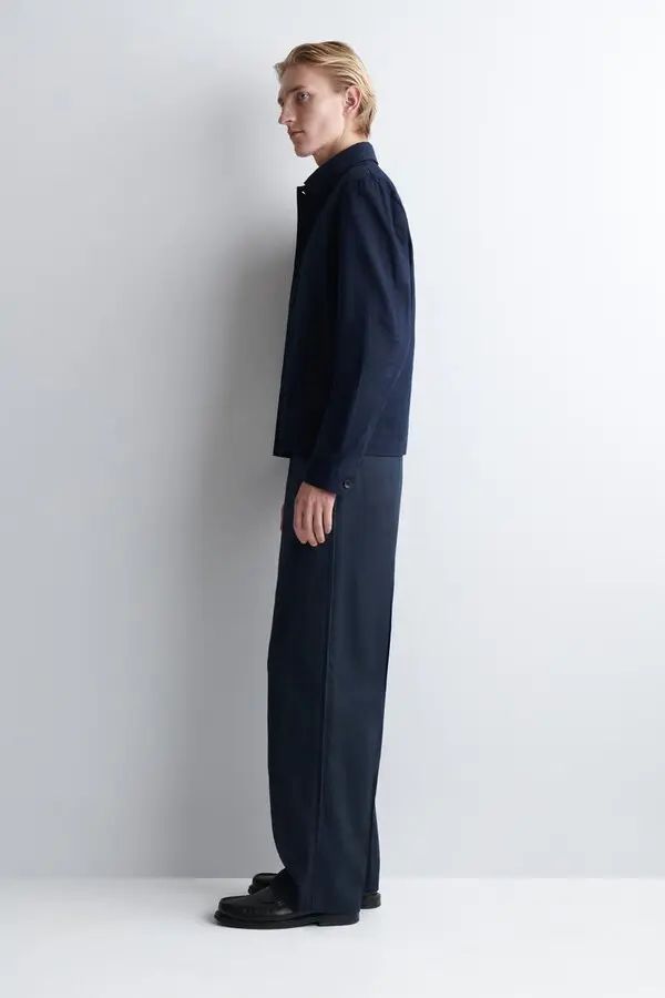 Cos Relaxed-fit Straight-leg Cotton-linen Pants - Navy