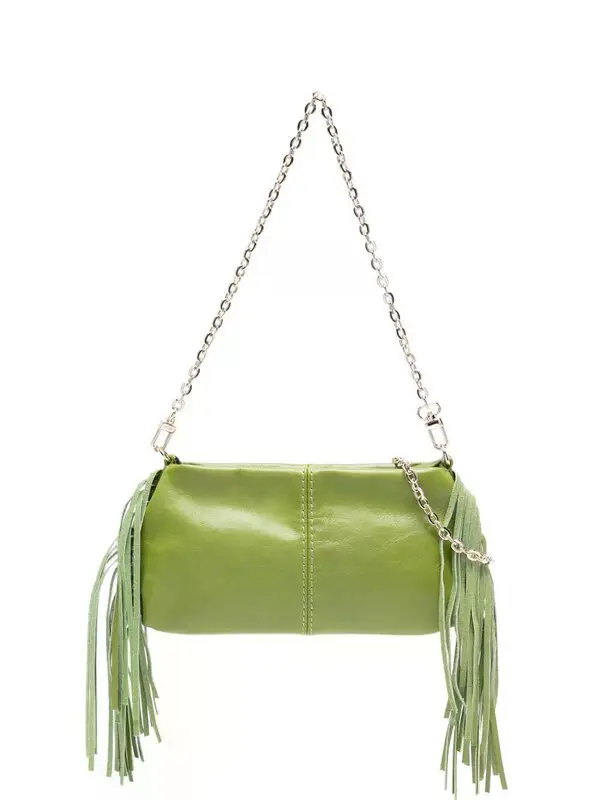 Maje Miss M Fringed Clutch Bag In Crackled Leather - Green
