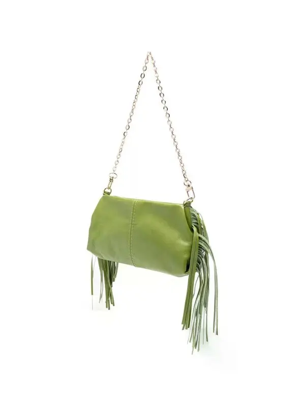 Maje Miss M Fringed Clutch Bag In Crackled Leather - Green