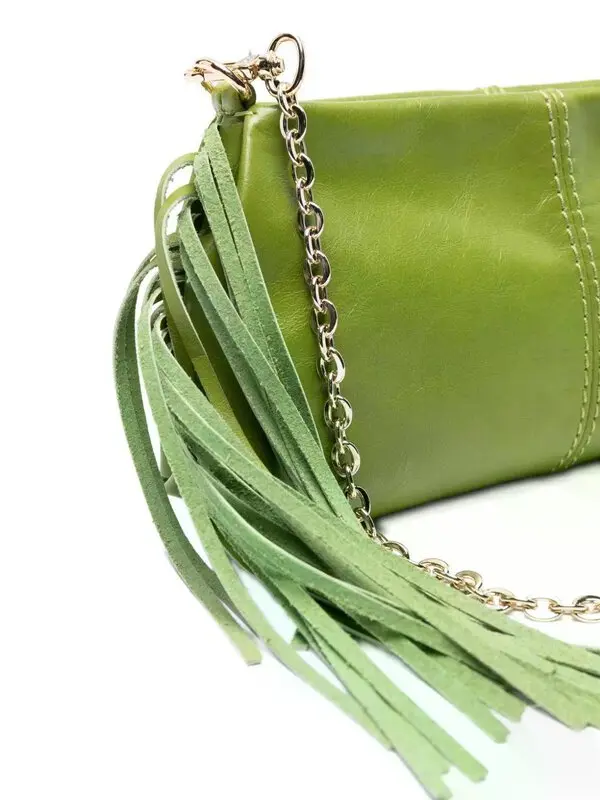 Maje Miss M Fringed Clutch Bag In Crackled Leather - Green