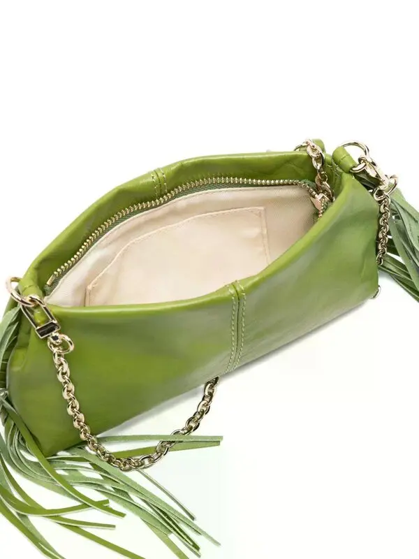Maje Miss M Fringed Clutch Bag In Crackled Leather - Green