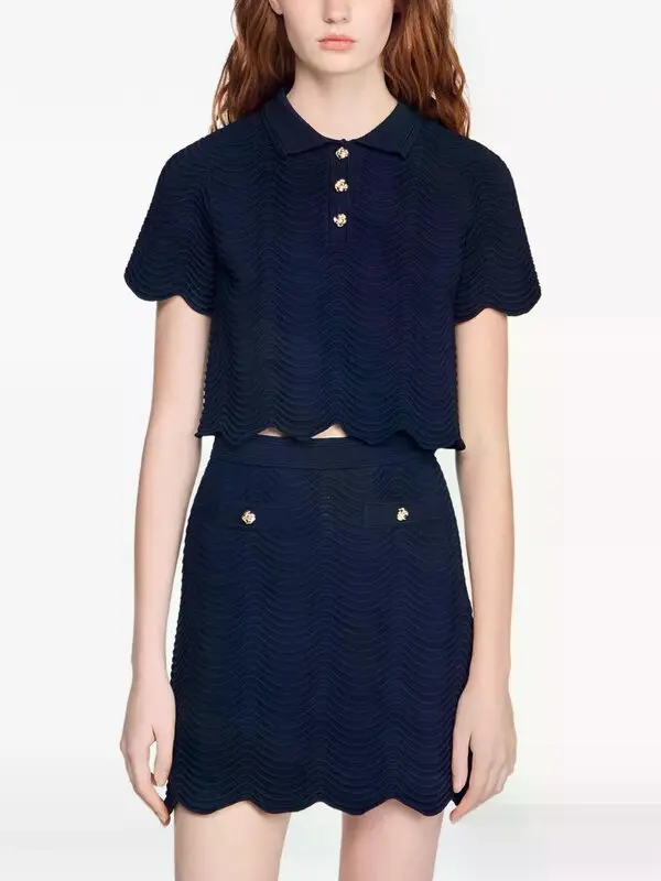 Sandro Scalloped Cropped Polo Top