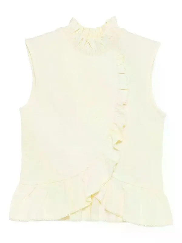 Sandro Mock Neck Ruffled Sleeveless Top - Yellow