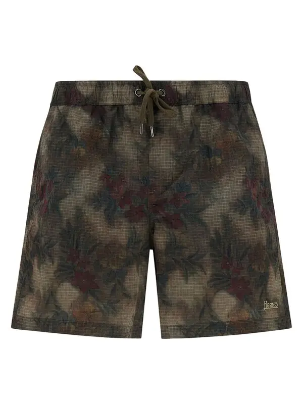 Herno Tropical Print Swim Shorts - Brown