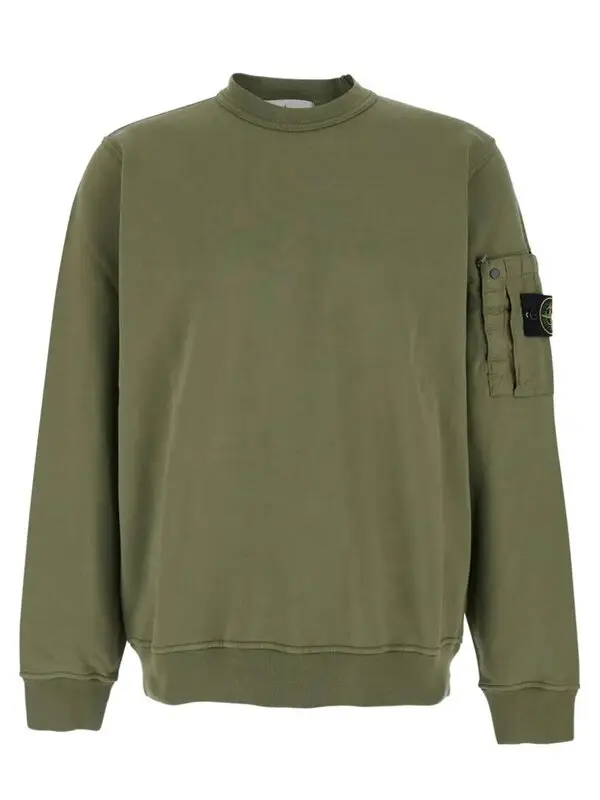 Stone Island Regular Fit Midweight Crewneck Sweatshirt With Pocket - Green