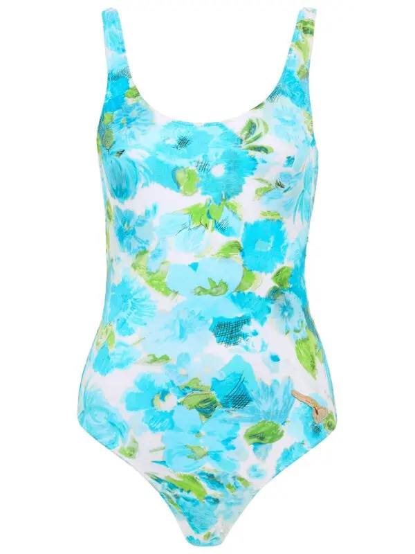 Chloé Flower-print One-piece Swimsuit - Blue