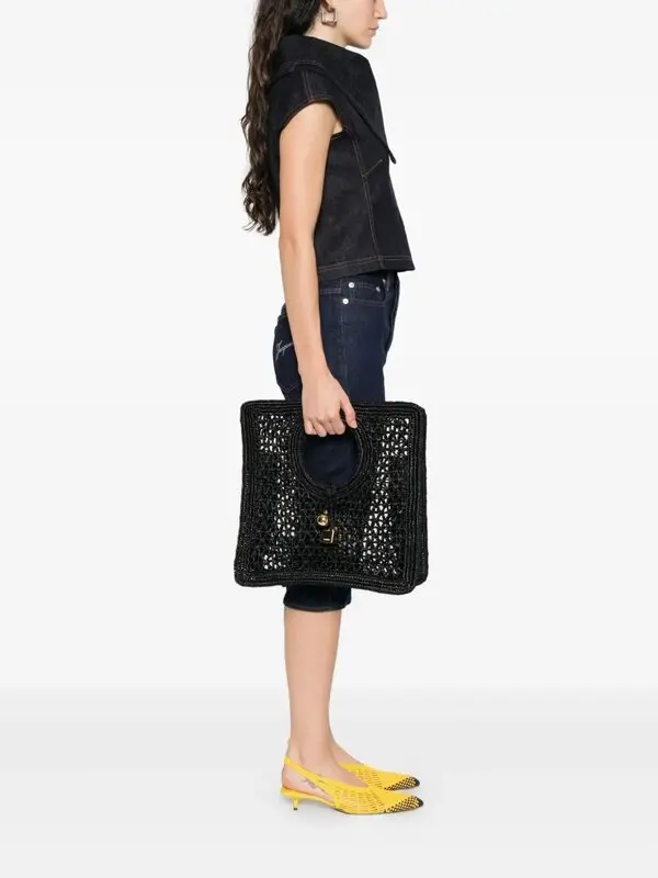 Jacquemus Le Petit Carré Spiaggia Raffia Bag - Black