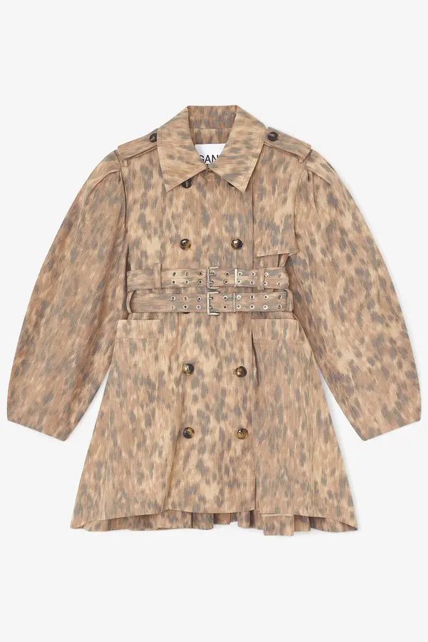 GANNI Printed Cotton Trench Coat - Burro