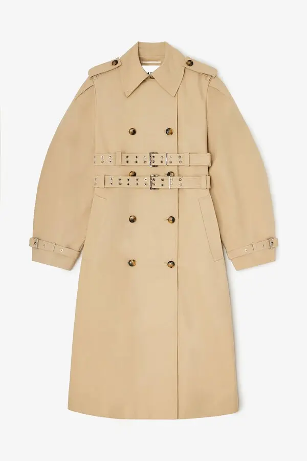 GANNI Printed Cotton Trench Coat - Warm Sand