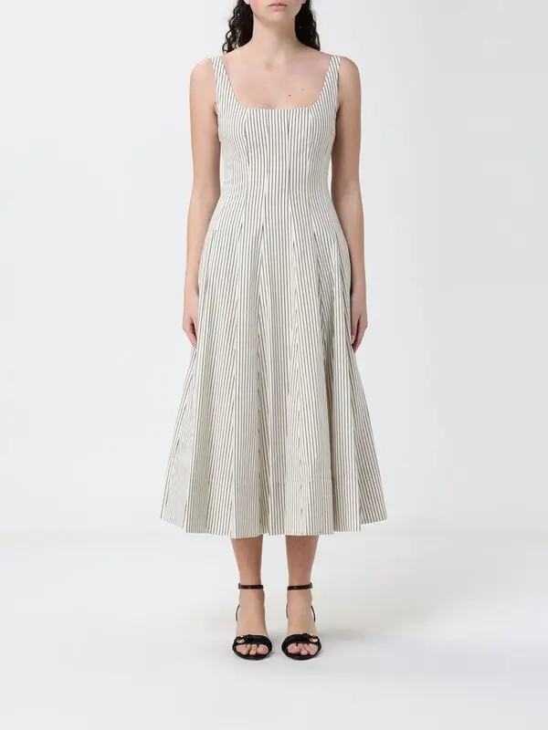 Staud Striped Square Neck Midi Dress - Ivory