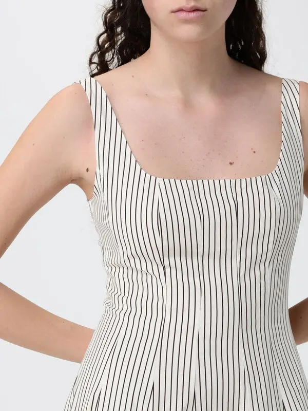 Staud Striped Square Neck Midi Dress - Ivory