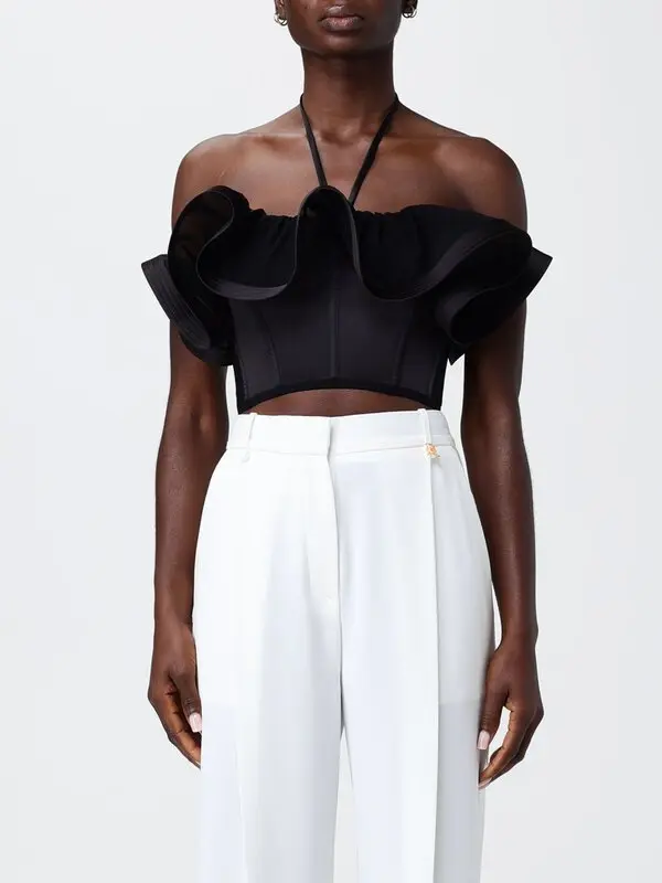 Elisabetta Franchi Off-the-shoulder Ruffled Crepe Top - Black