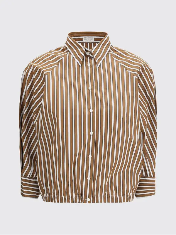 Brunello Cucinelli Striped Cotton Casual Shirt - Brown
