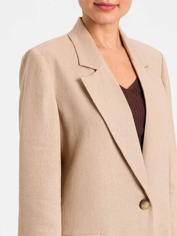 TWINSET Single-breasted Linen Blend Blazer - Beige