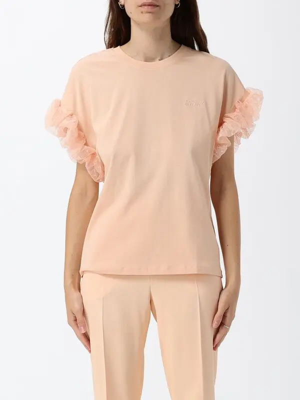 TWINSET Cotton T-shirt With Ruffle Sleeves - Pink