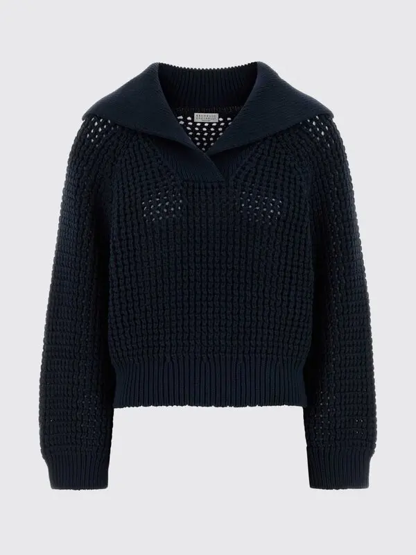 Brunello Cucinelli Ribbed Knit Pullover With Shawl Collar - Ocean