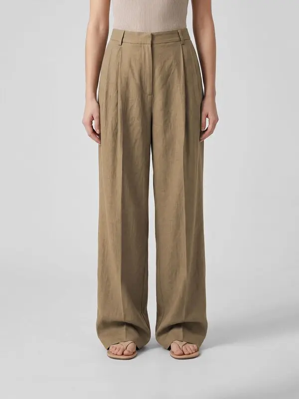 Fabiana Filippi Linen Blend Wide Leg Trousers - Mud