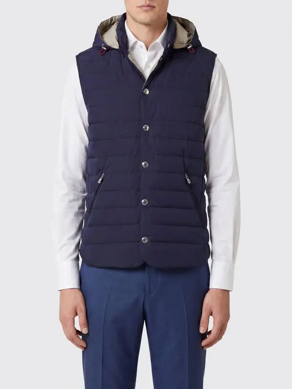 Brunello Cucinelli Puffer Vest With Hood - Blue