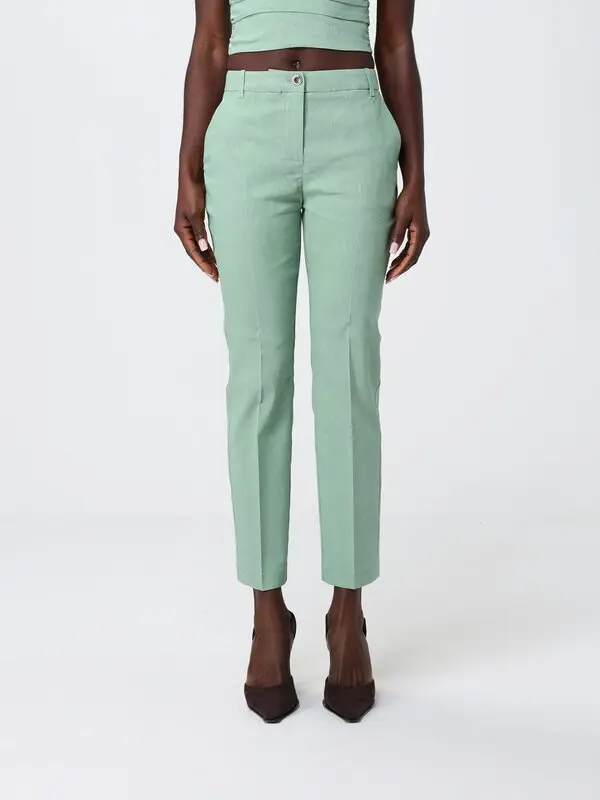 Pinko Cropped Fit Linen Blend Trousers - Green