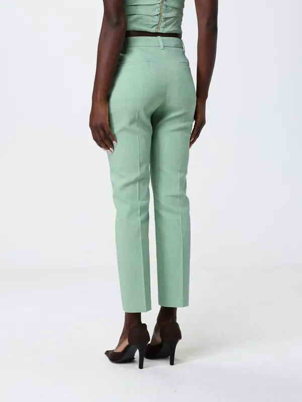 Pinko Cropped Fit Linen Blend Trousers - Green