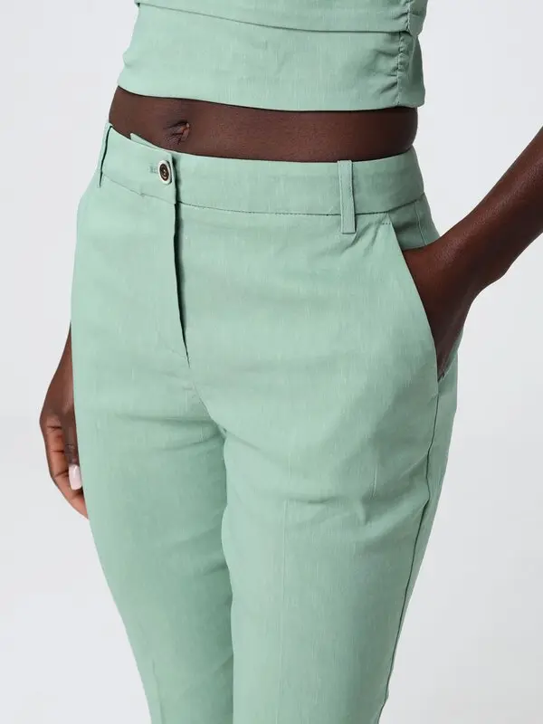 Pinko Cropped Fit Linen Blend Trousers - Green