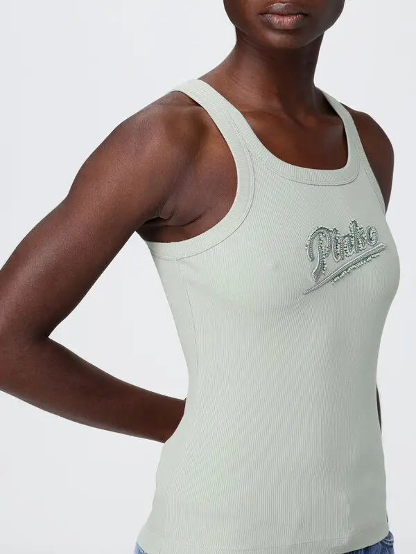 Pinko Ribbed Embellished Logo Tank - Green
