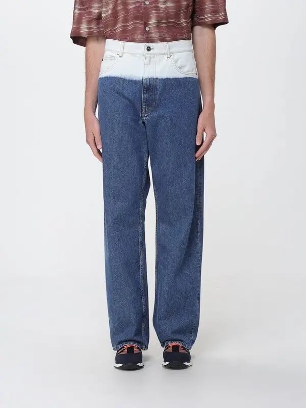 Marni Wide Leg Cotton Jeans With Abstract Pattern - Denim