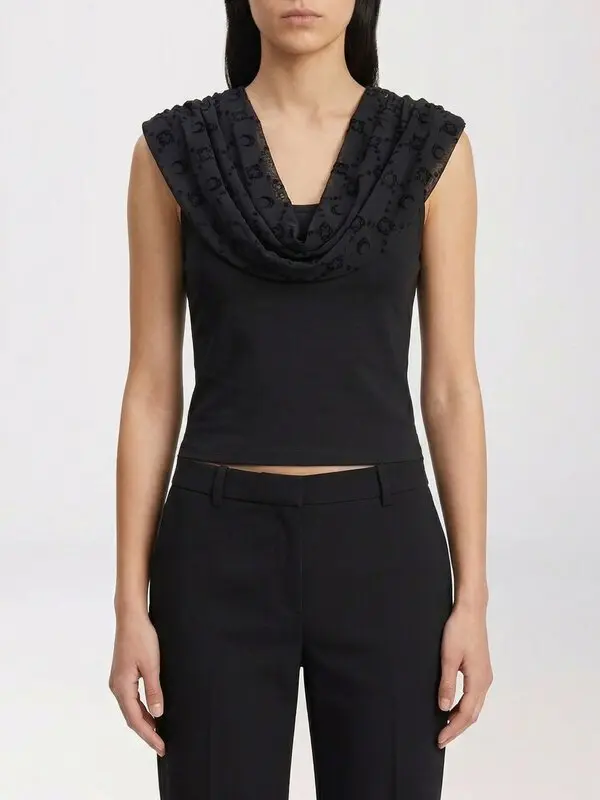 MARINE SERRE Viscose Blend Off-the-shoulder Top - Black