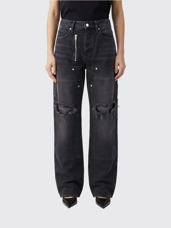Alexander Wang Distressed Denim Wide Leg Jeans - Black