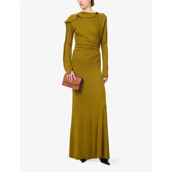 Victoria Beckham Long Sleeve Draped Maxi Dress - Moss