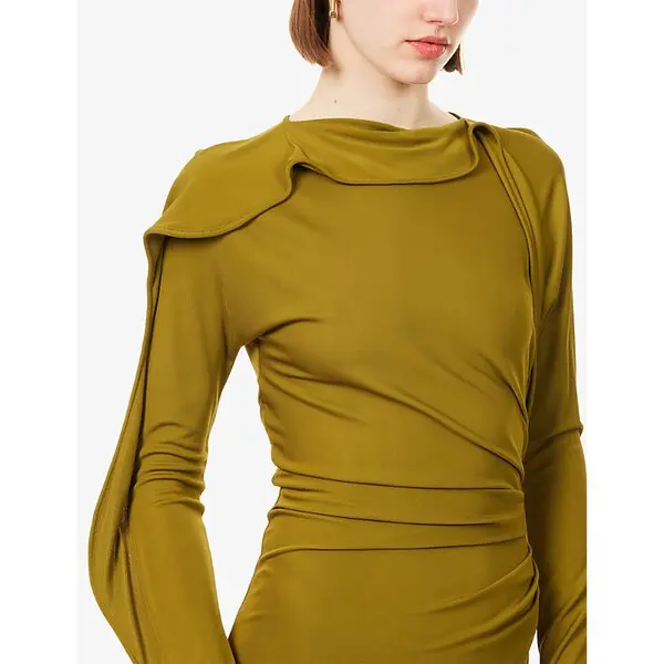Victoria Beckham Long Sleeve Draped Maxi Dress - Moss