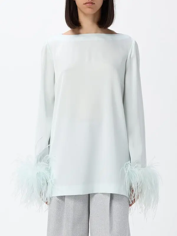 TWINSET Feather Trim Long Sleeve Top - Water