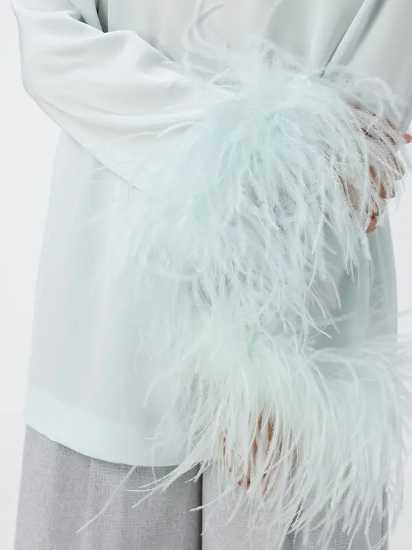 TWINSET Feather Trim Long Sleeve Top - Water