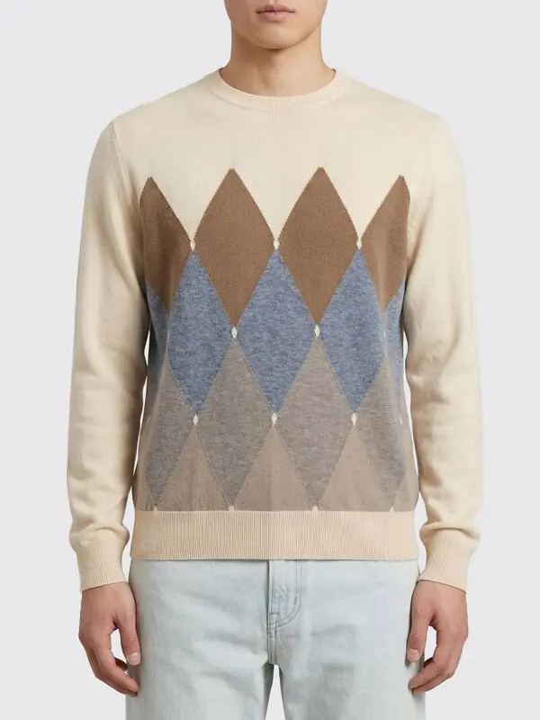 BALLANTYNE Diamond Pattern Cotton And Cashmere Knit Jumper - Butter