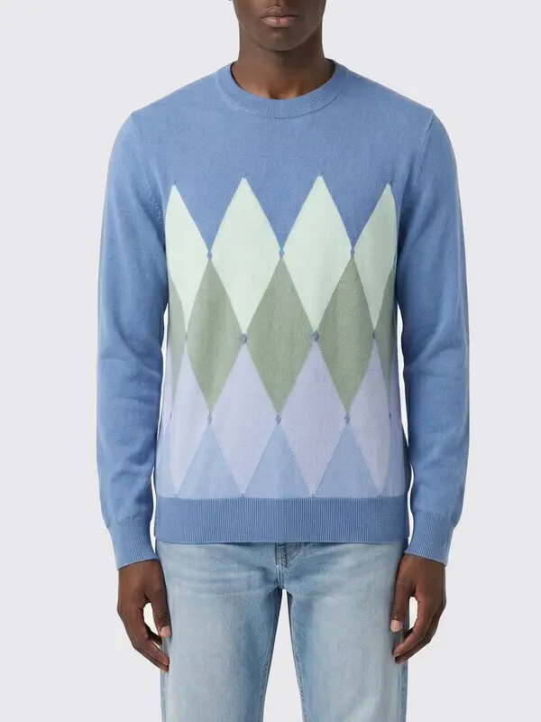 BALLANTYNE Diamond Pattern Cotton And Cashmere Knit Jumper - Gnawed Blue