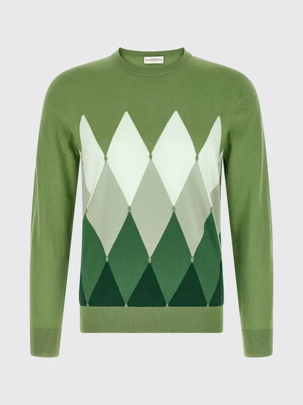 BALLANTYNE Diamond Pattern Cotton And Cashmere Knit Jumper - Green
