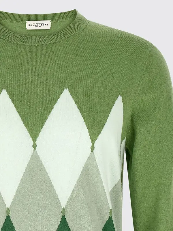 BALLANTYNE Diamond Pattern Cotton And Cashmere Knit Jumper - Green