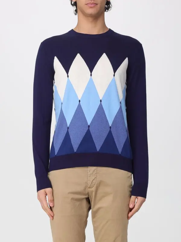 BALLANTYNE Diamond Pattern Cotton And Cashmere Knit Jumper - Sea