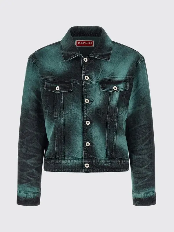 Kenzo Cotton Denim Jacket With Abstract Logo Back - Grey