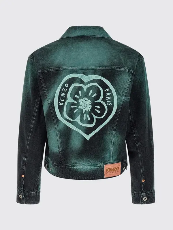 Kenzo Cotton Denim Jacket With Abstract Logo Back - Grey