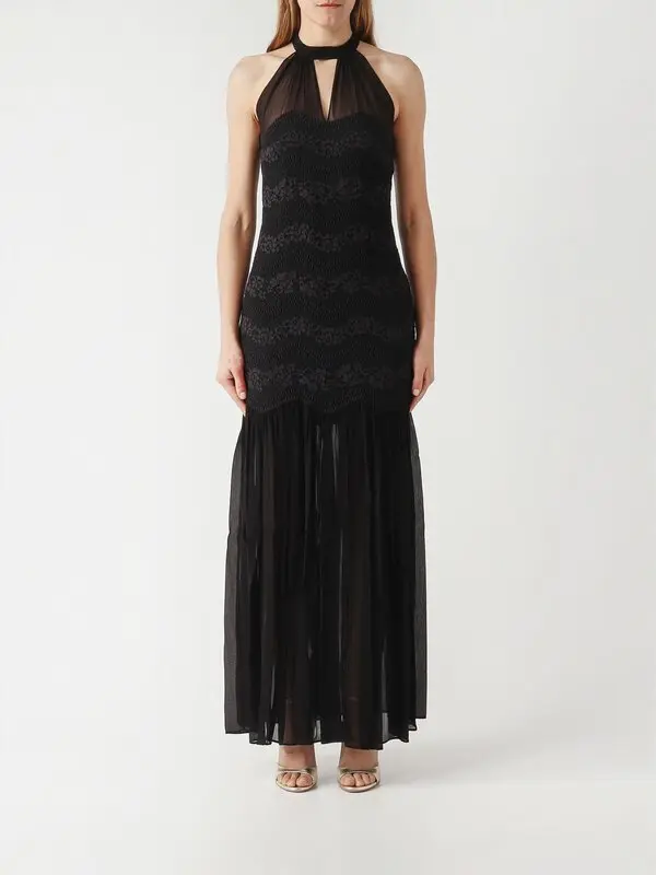 TWINSET Macramé Halterneck Maxi Dress - Black