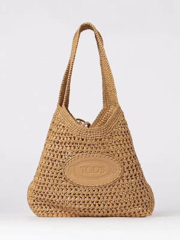 TOD'S Crochet Raffia Shopping Bag - Beige