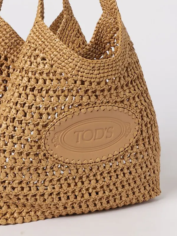 TOD'S Crochet Raffia Shopping Bag - Beige
