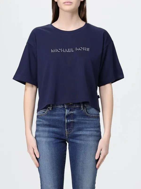 Michael Kors Cotton Cropped T-shirt With Logo - Blue