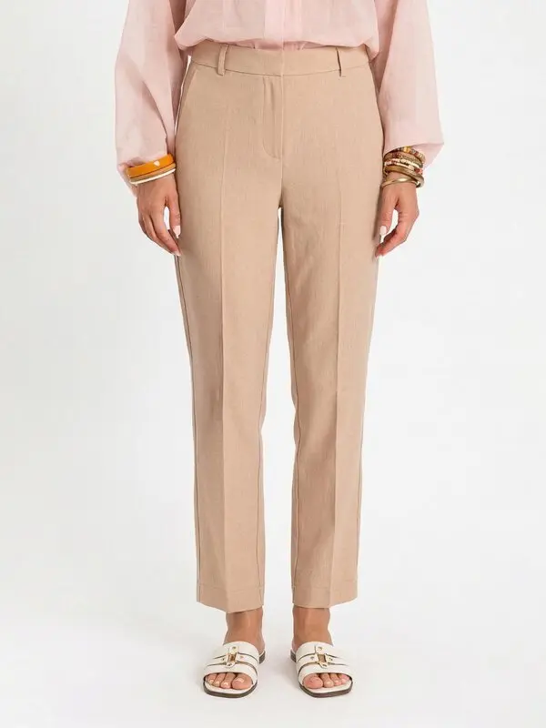 TWINSET Tailored Linen Blend Trousers - Natural