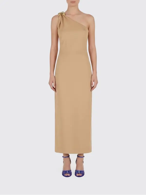 Elisabetta Franchi One-shoulder Knit Dress With Metal Ring Detail - Brown