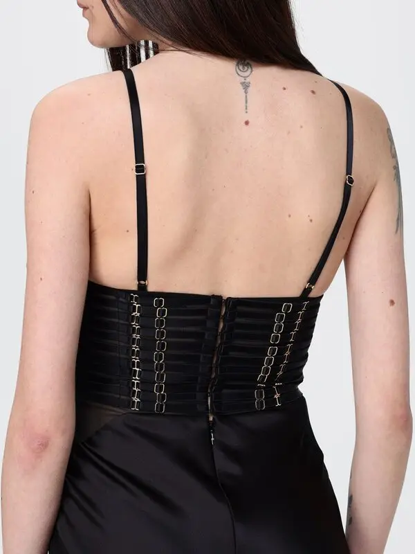 Elisabetta Franchi Satin Corset Dress - Black