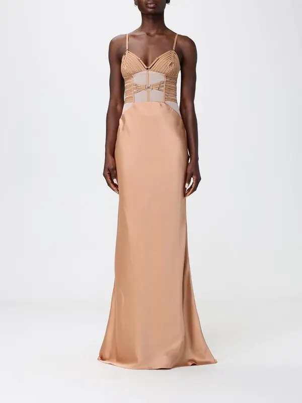 Elisabetta Franchi Satin Corset Dress - Gold