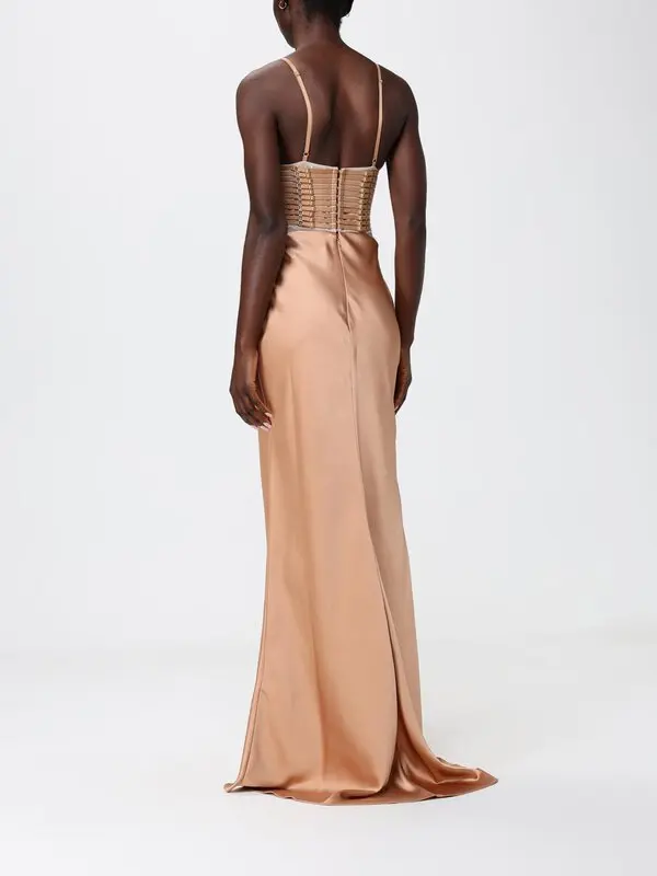 Elisabetta Franchi Satin Corset Dress - Gold