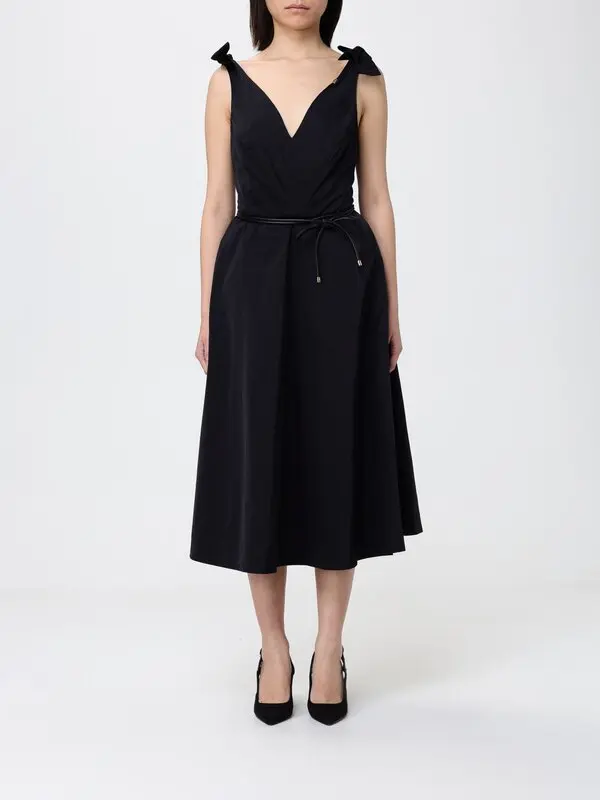 Elisabetta Franchi Midi Dress With Bow Accents - Black